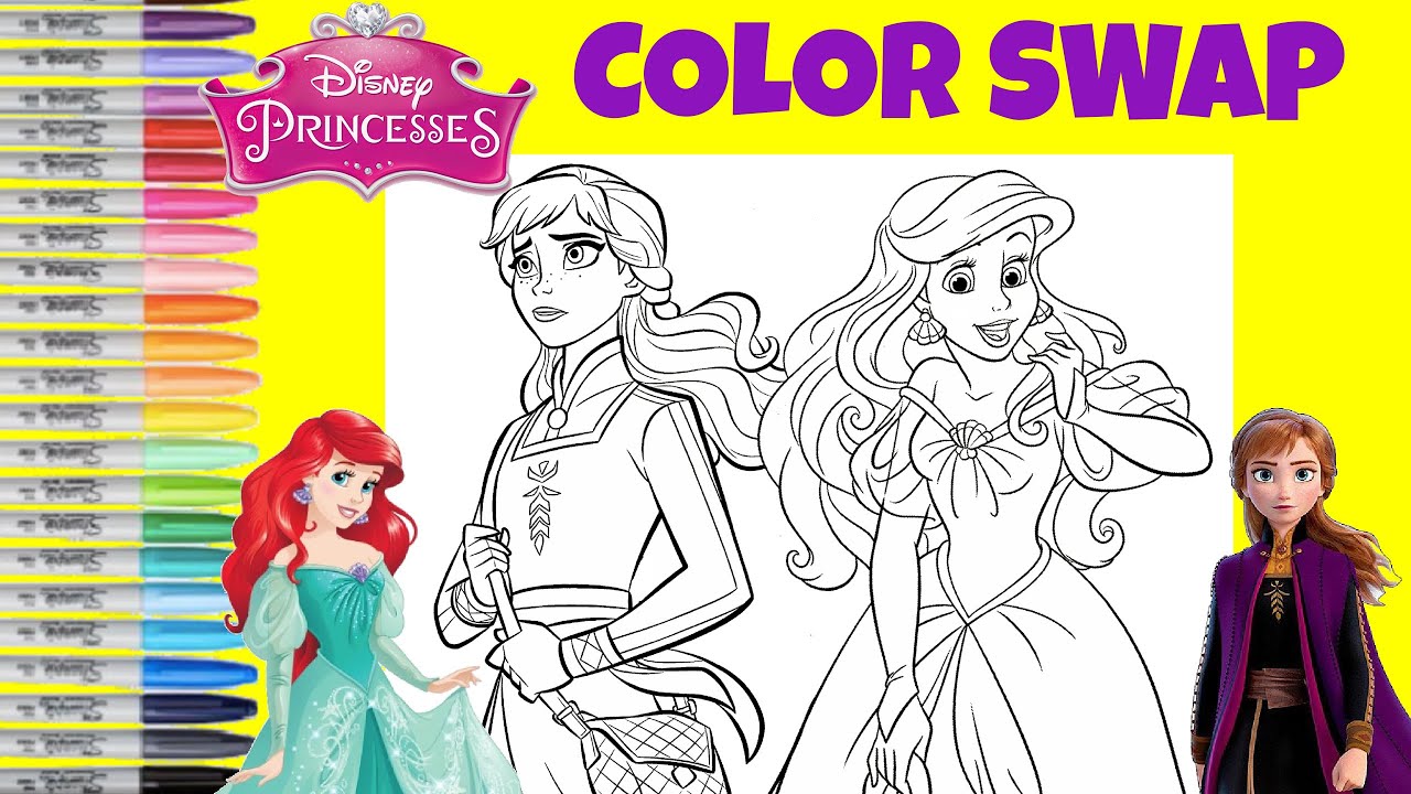 Disney Princess Coloring Book Pages Color Swap Ariel and Anna Snow ...