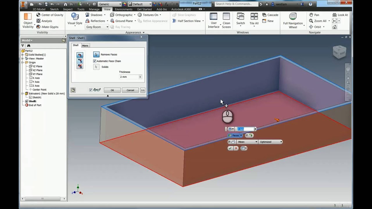 Using the shell tool in Autodesk Inventor - YouTube