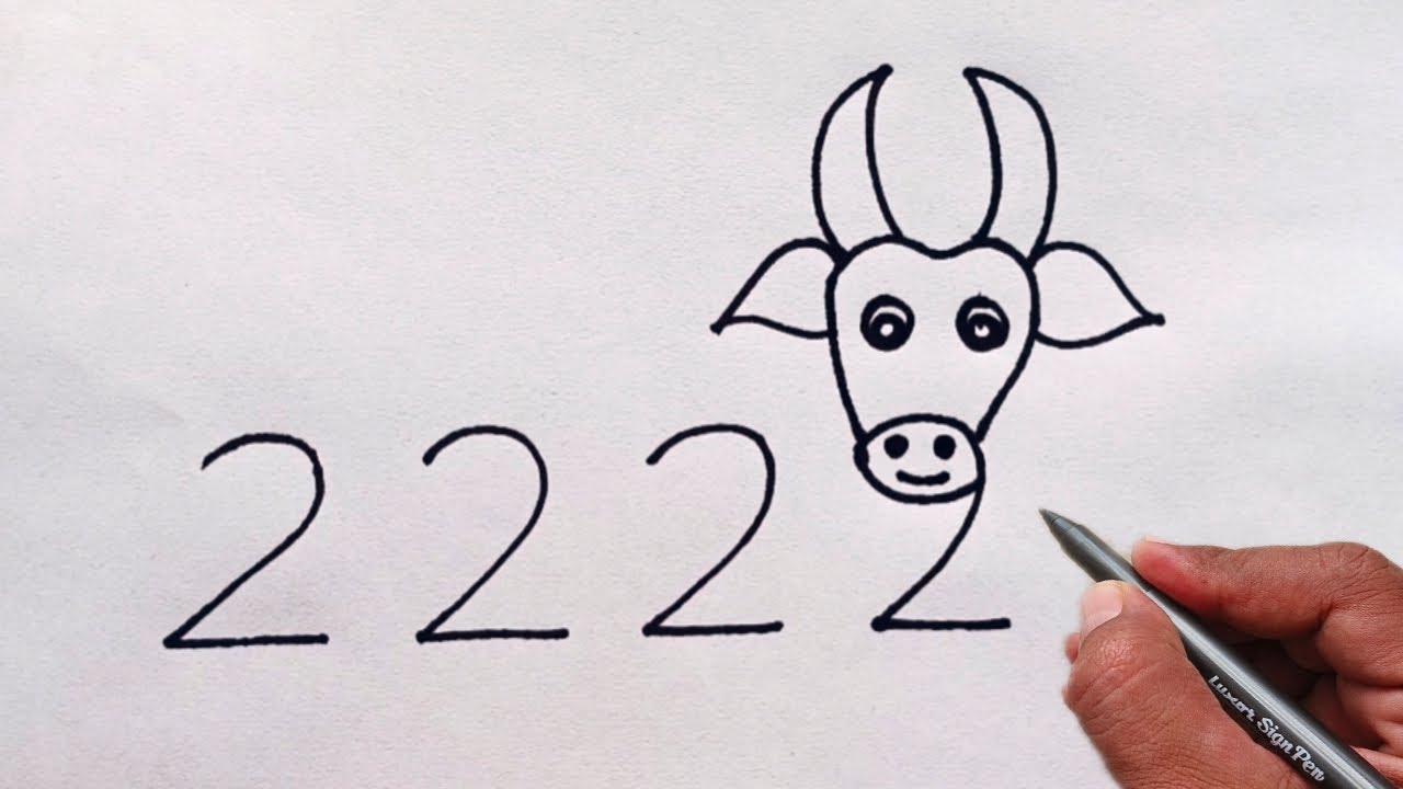 How to draw ox from number 2222 | Easy ox drawing for beginners | ox ...