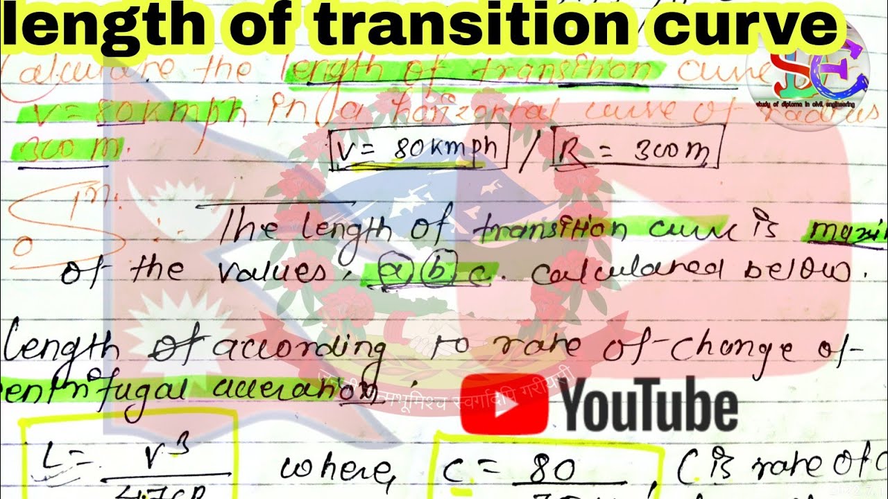 #6 length of transition curve, highway engineering numerical,5th sem ...