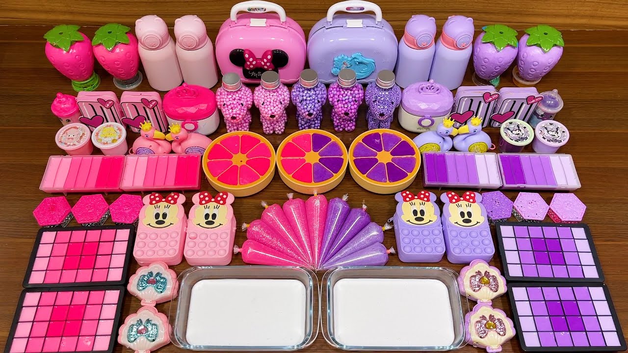 PINK vs PURPLE !!! Mixing random into GLOSSY slime!!!Satisfying Slime ...