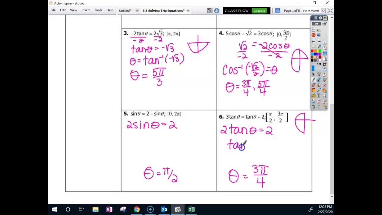 Precal 19-20 5.8a Solving Trig Equations - YouTube