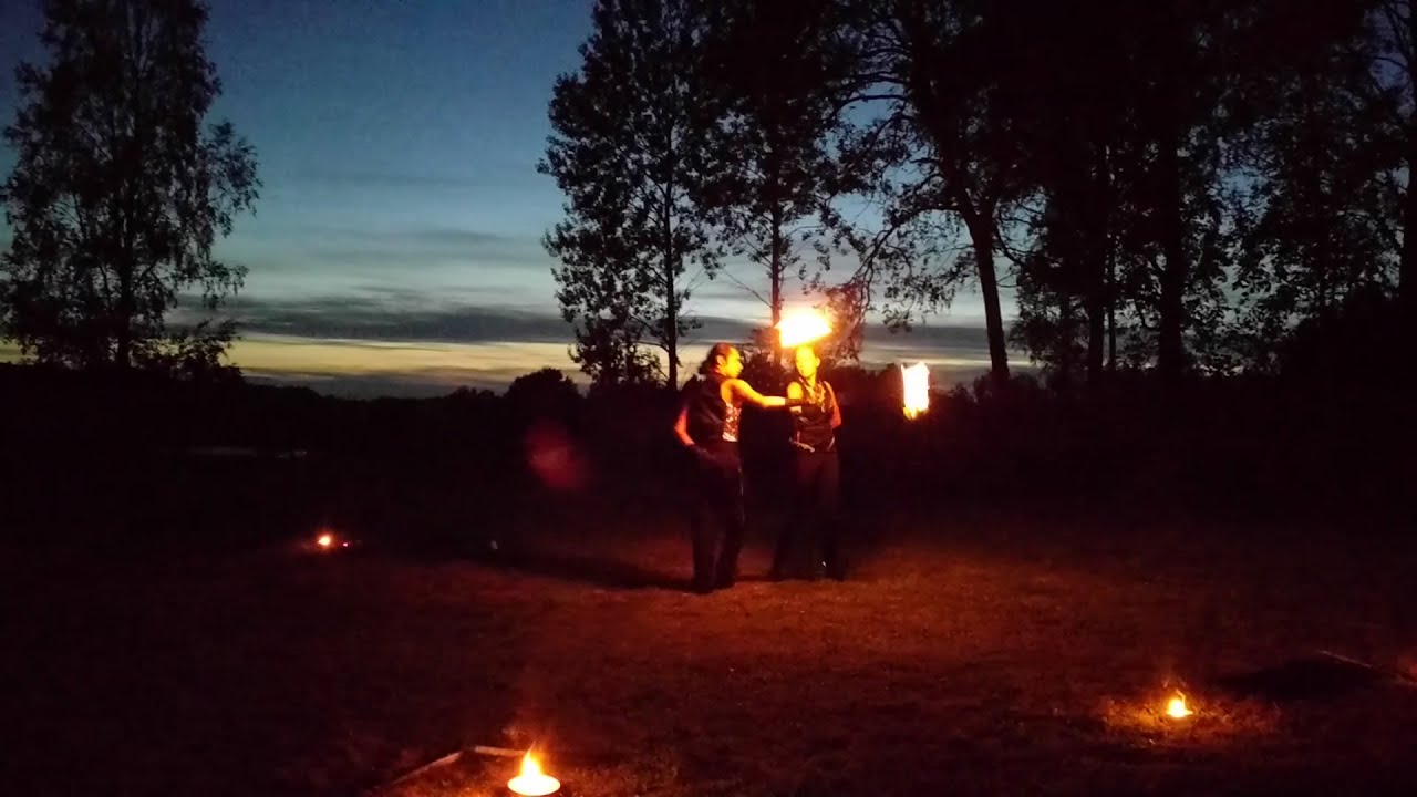 Beautiful fire dance in the forest - YouTube