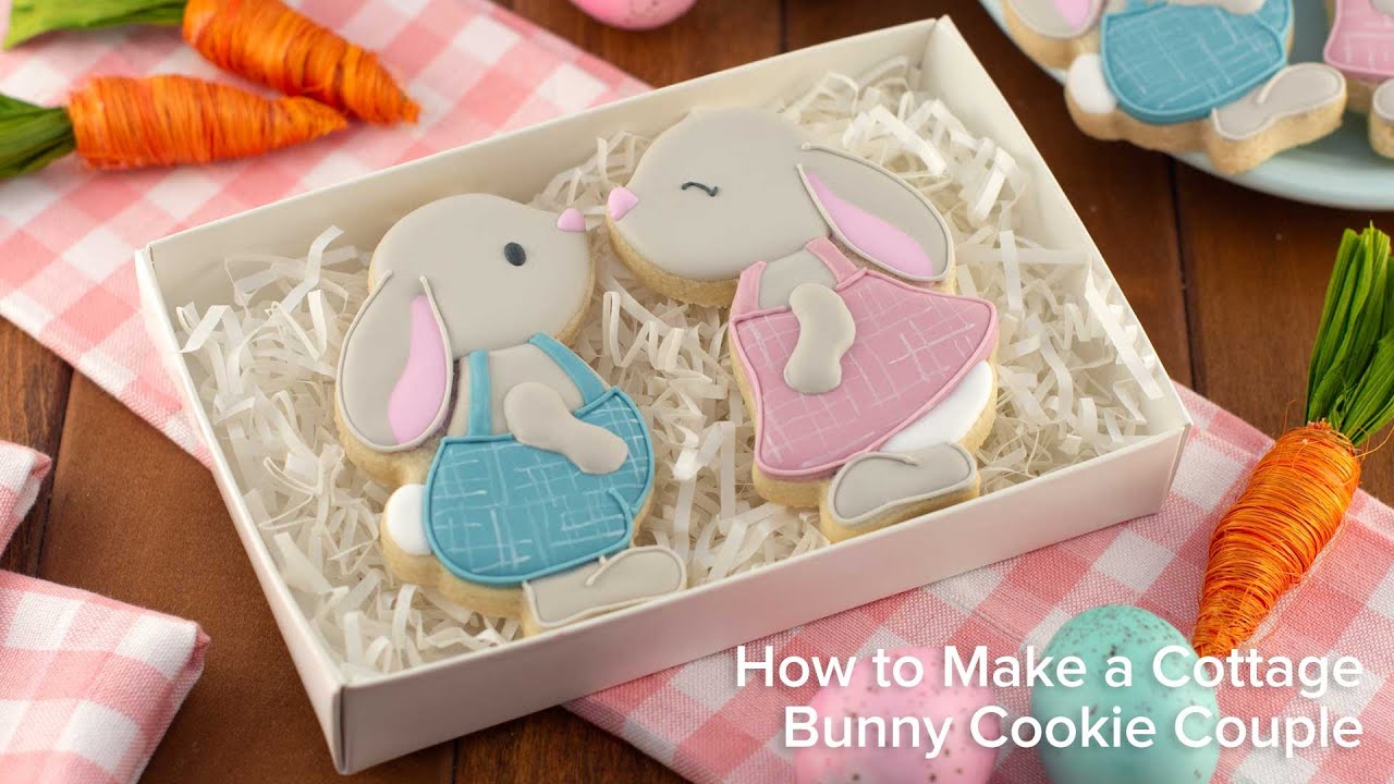 Decorate an Adorable Easter Bunny Cookie Couple | Cookie Decorating with Royal Icing - YouTube