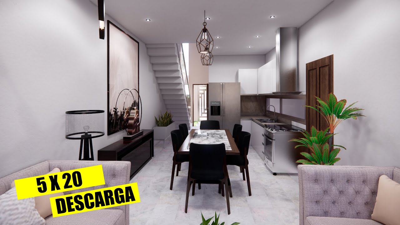 ASOMBROSA Casa de 5 X 20 con PISCINA / House Plans 5 X 20 / Rumah 5 X ...
