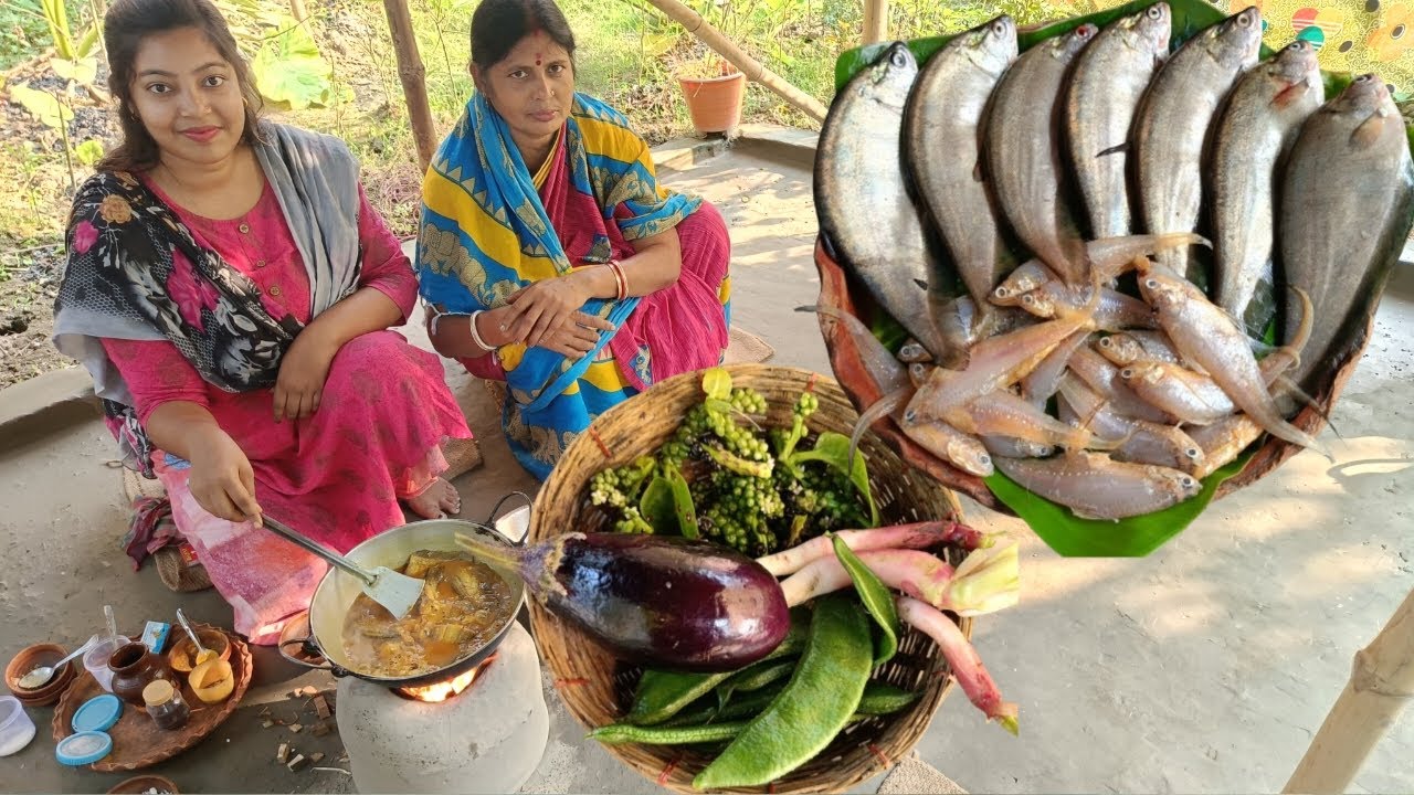 বাড়ি ক্ষেতে পুইবিটুলি দিয়ে আমুদীমাছ ও বেগুনদিয়ে ফলুইমাছ ঝোল | Folui ...