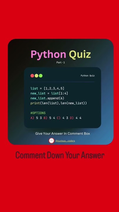 You Know The Answer Comment Down Then Pythonquiz Pythonbeginner Pythonshorts Shortsfeed