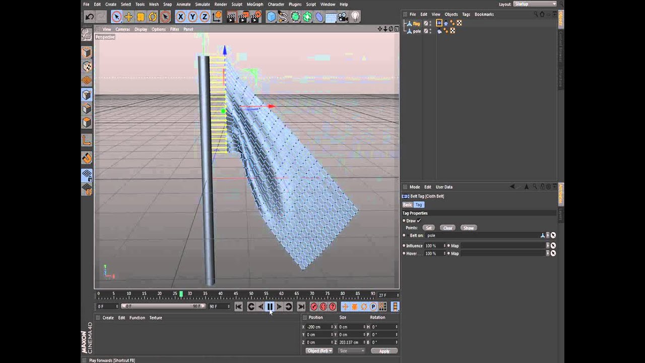 Cinema 4D cloth belt flag pole tutorial - YouTube