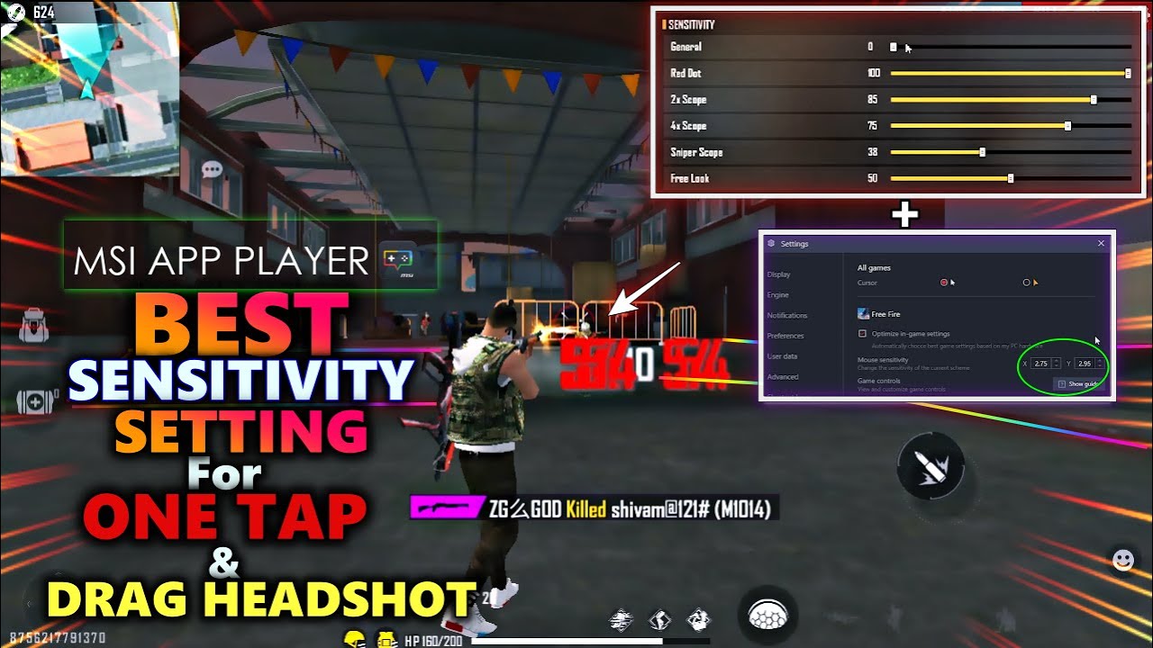 MSI APP PLAYER Best Sensitivity setting for one tap & Drag headshot , Garena free fire, 2021 ...