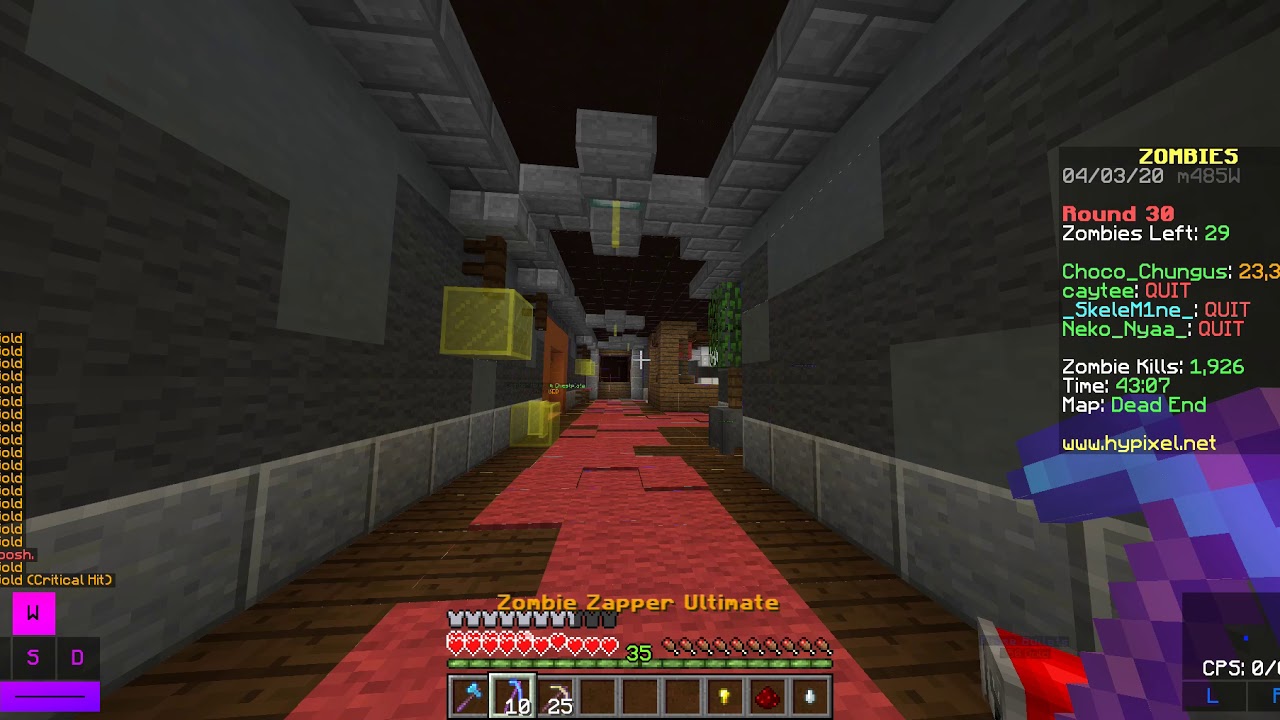 Hypixel Zombies Dead End- Hard mode solo (2 weapon only) - YouTube