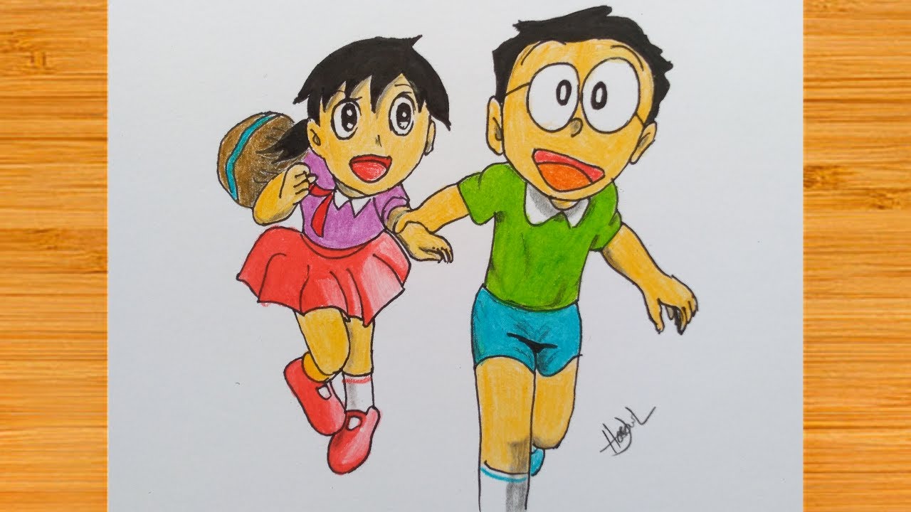 Nobita Running With Shizuka || Nobita And Shizuka Drawing Tutorial ...