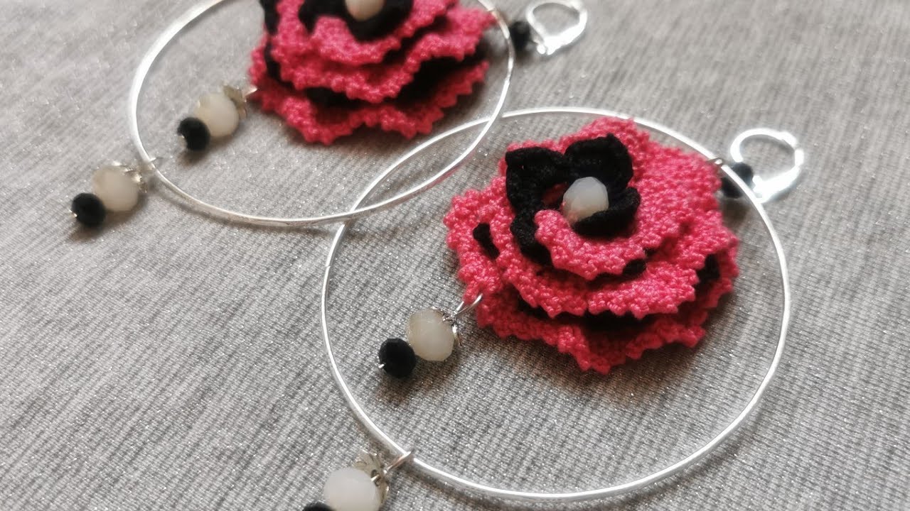 Hoop earrings with pink crochet flowers 🌸 - YouTube