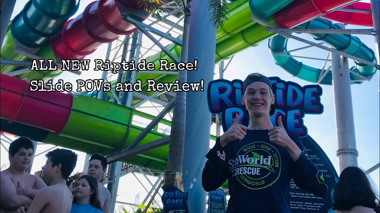 Riding the ALL NEW Riptide Race at Aquatica Orlando | Opening Day ...