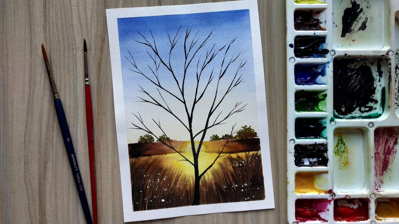 Easy Sunset for Beginners | Watercolor Painting Tutorial Step by Step ...