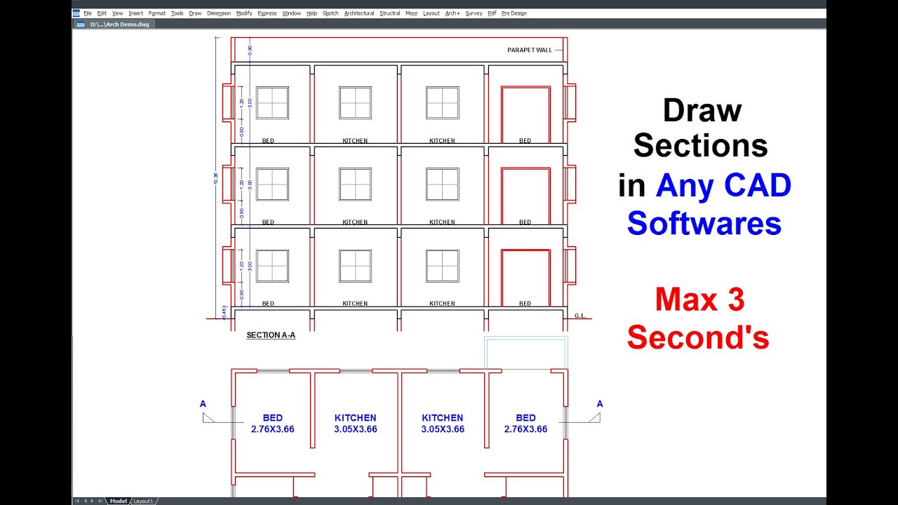 how to draw a section from a plan - YouTube