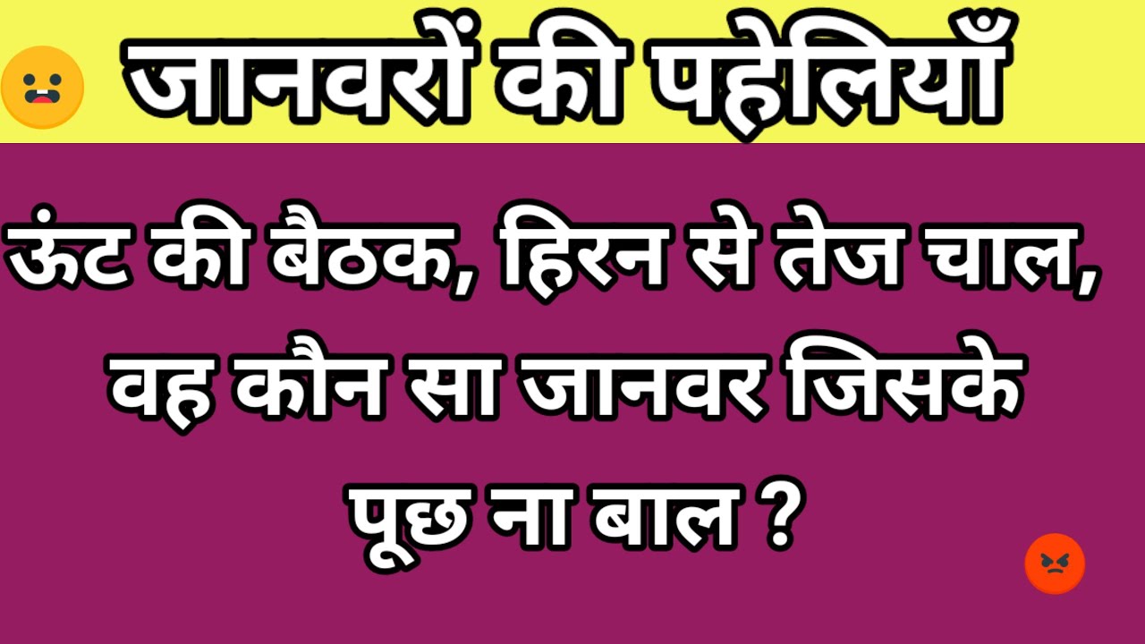 जानवरों की पहेलियाँ ||Best Hindi paheliyan || majedar Paheli || - YouTube