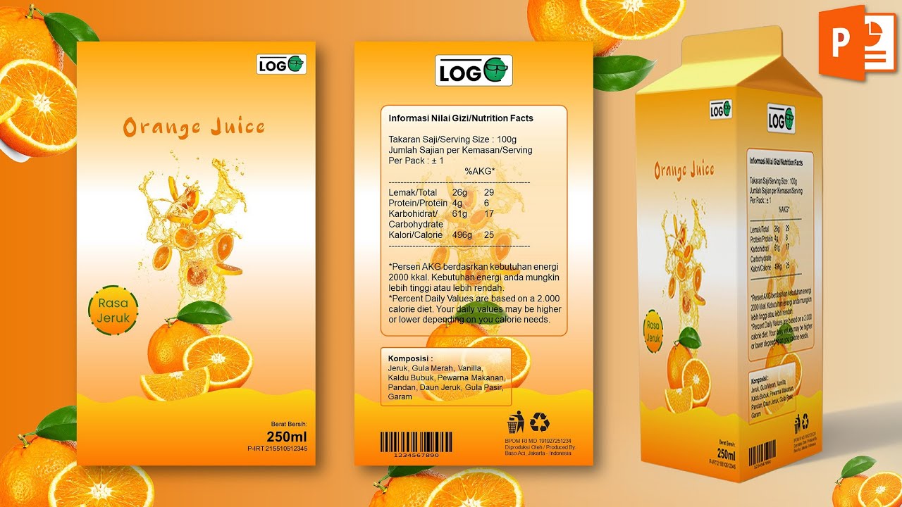 Cara Desain Kemasan Produk Jus Jeruk di PowerPoint - YouTube