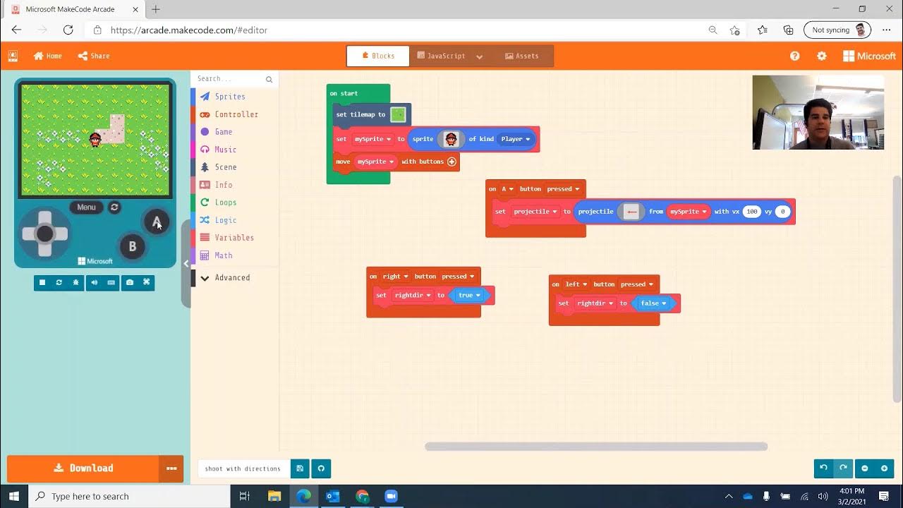 MakeCode Arcade: directional projectiles - YouTube