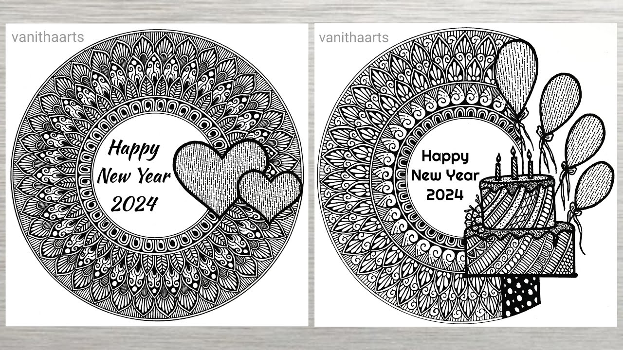 Happy New Year 2024 Mandala Art | How to draw mandala for beginners ...