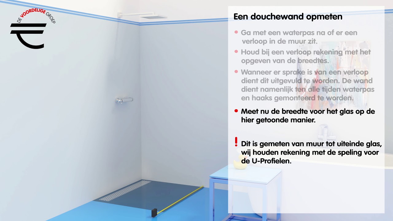 Inloop douchewand op maat opmeten | De Voordelige Groep - YouTube