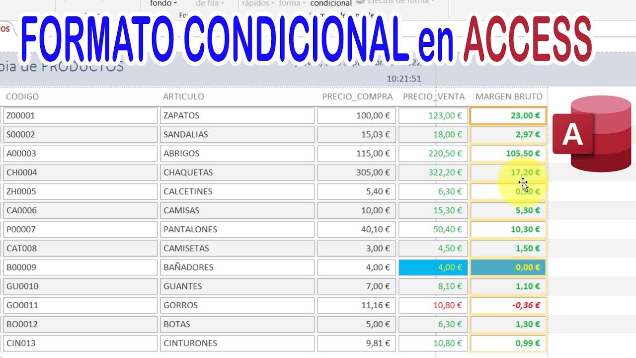 FORMATO CONDICIONAL en ACCESS | Poner color a texto y fondo - YouTube
