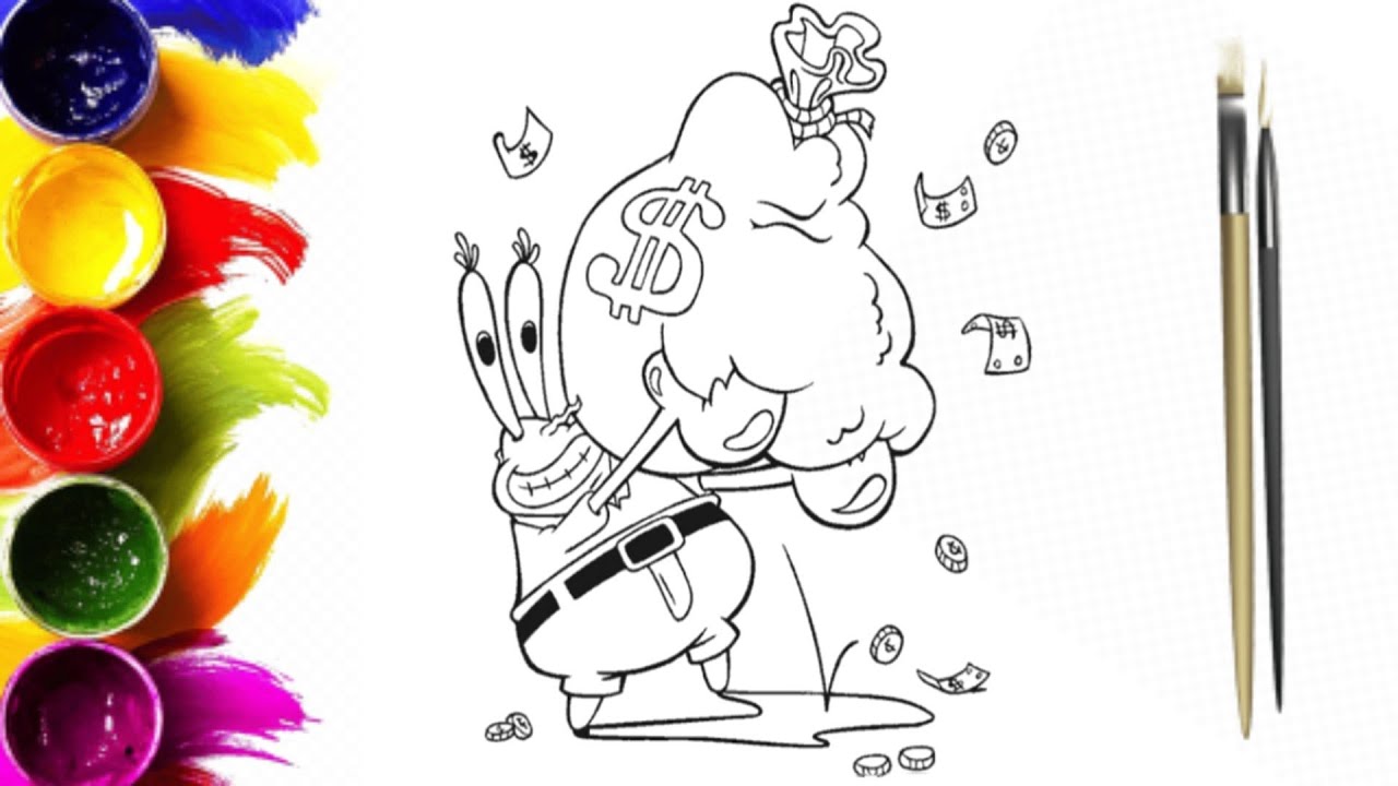 Cara Menggambar dan Mewarnai Tuan krab membawa 💰| Spongebob Squarepants ...