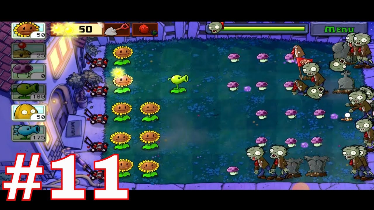 My first night game. Plants vs Zombies Night level 1. PVZ Gamplay. who ...