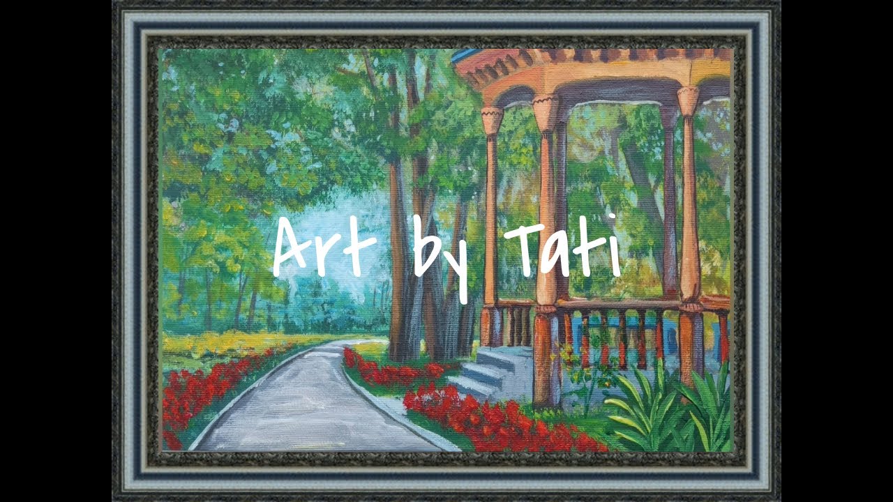 How to paint a Gazebo in a park | Acrilic Painting Time Lapse - YouTube
