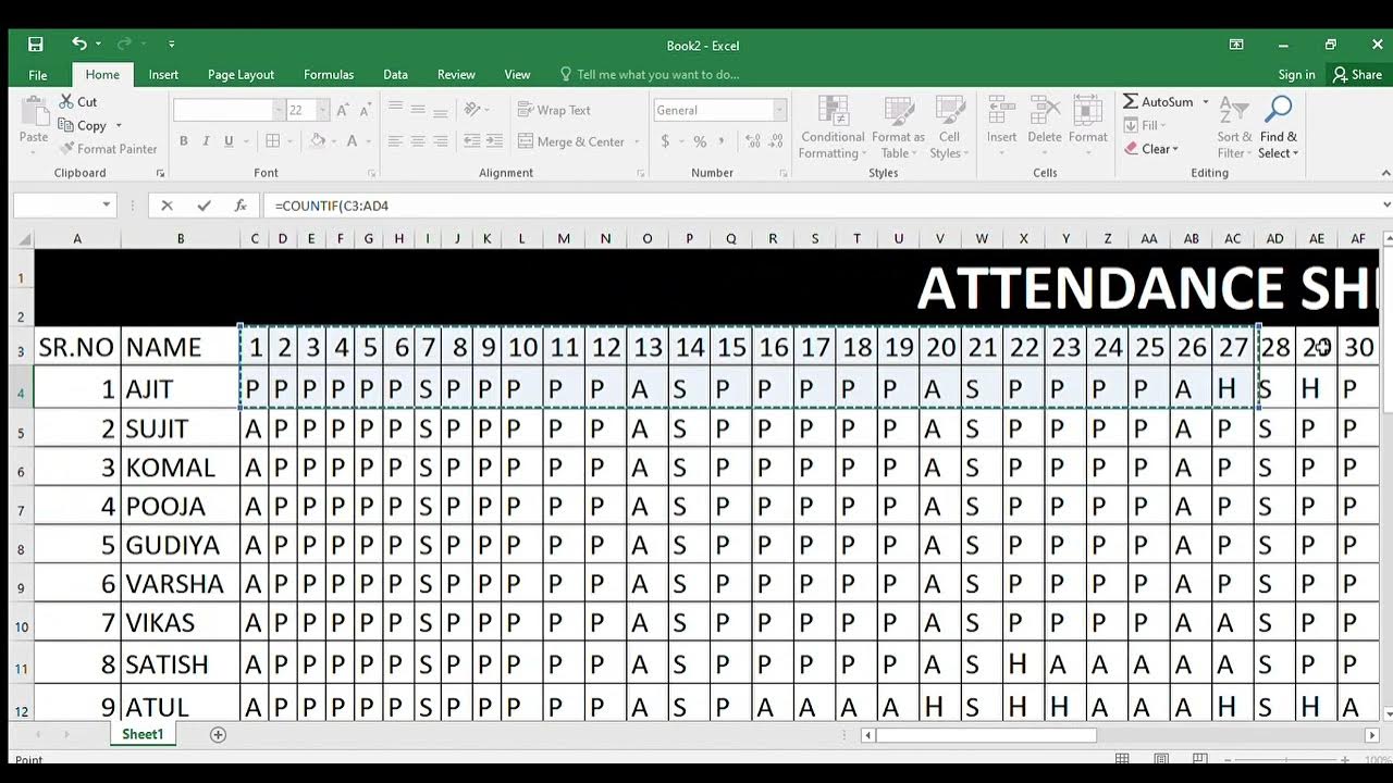HOW TO CREATE ATTENDANCE SHEET IN EXCEL - YouTube