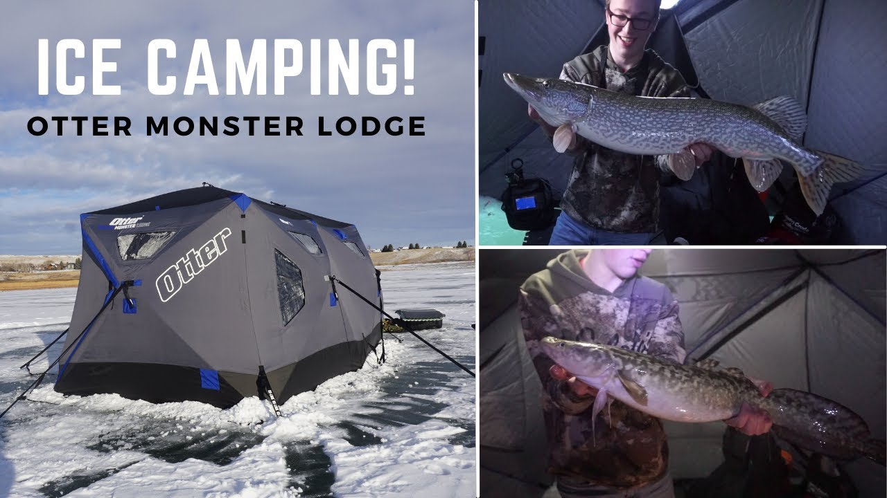 WINTER CAMPING in the Otter Monster Lodge | Non Stop Ice Fishing Action ...