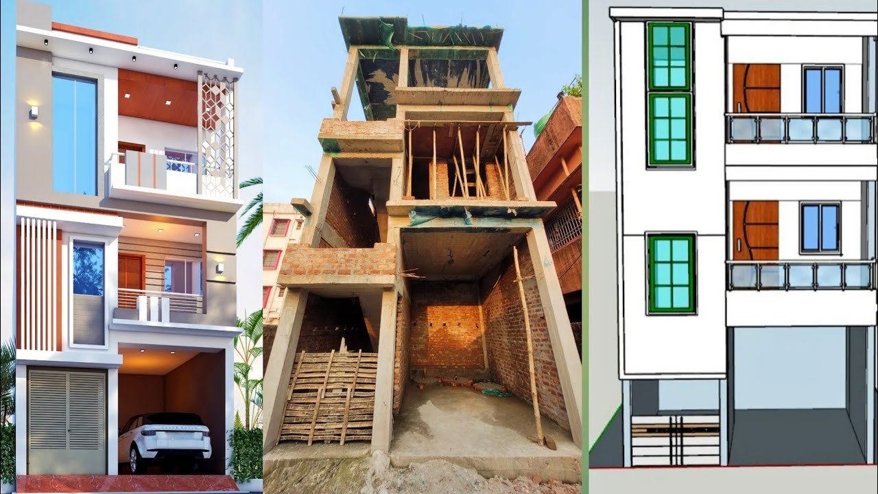 20 x 50 west Face Front elevation design Tower stairs 3d घर का नक्शा ...