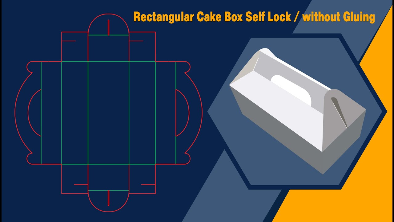 Rectangular Cake / Pastry Box with handle self lock template / dieline ...