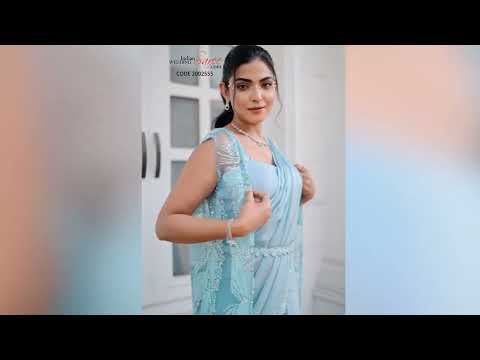 Satin Silk Traditional Readymade Saree in Blue with Lace work - 2002555