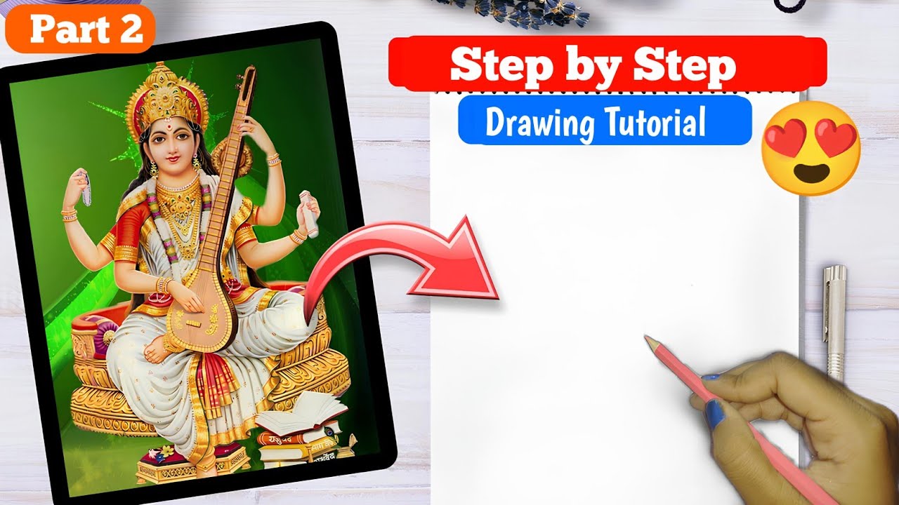Easy Maa Saraswati Drawing 🙏 | How to draw Maa Saraswati | Saraswati ...