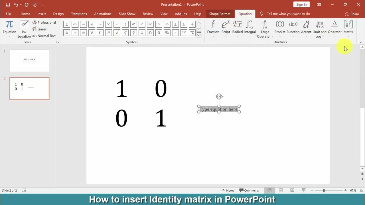 How to insert Identity matrix in PowerPoint - YouTube