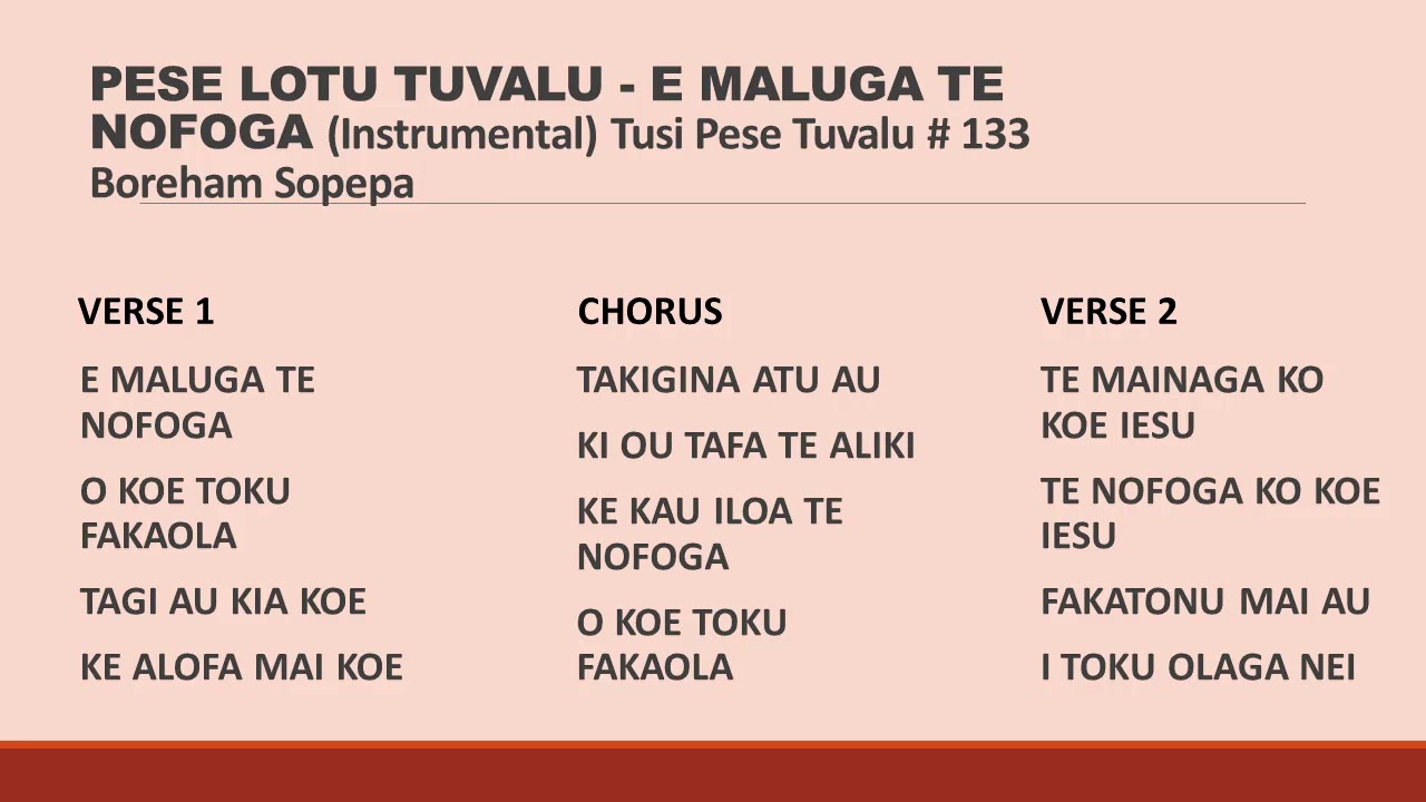 PESE LOTU TUVALU - E MALUGA TE NOFOGA - YouTube