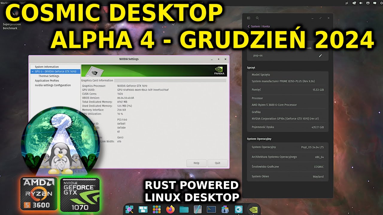 Desktop GNOME w odstawce czyli COSMIC DESKTOP ALPHA 4 Grudzień 2024 na ...