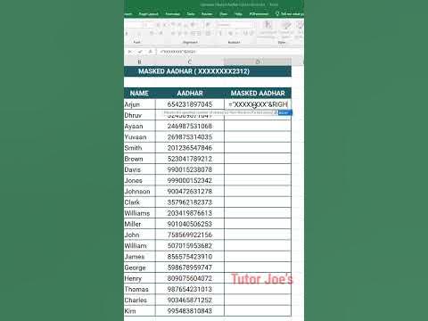 Generate Masked Aadhar Card Number in Excel | Tutor Joes - YouTube