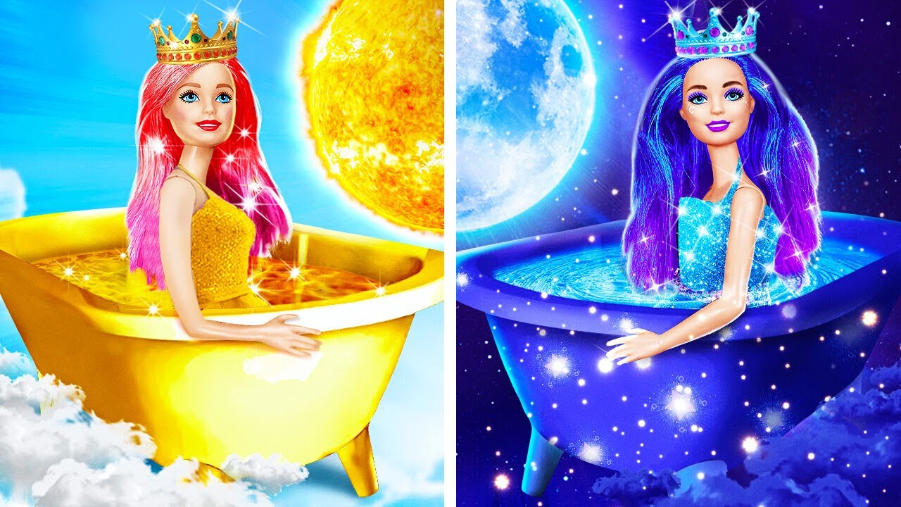 Day Doll vs Night Doll With One Colored Makeover Challenge! Extreme ...