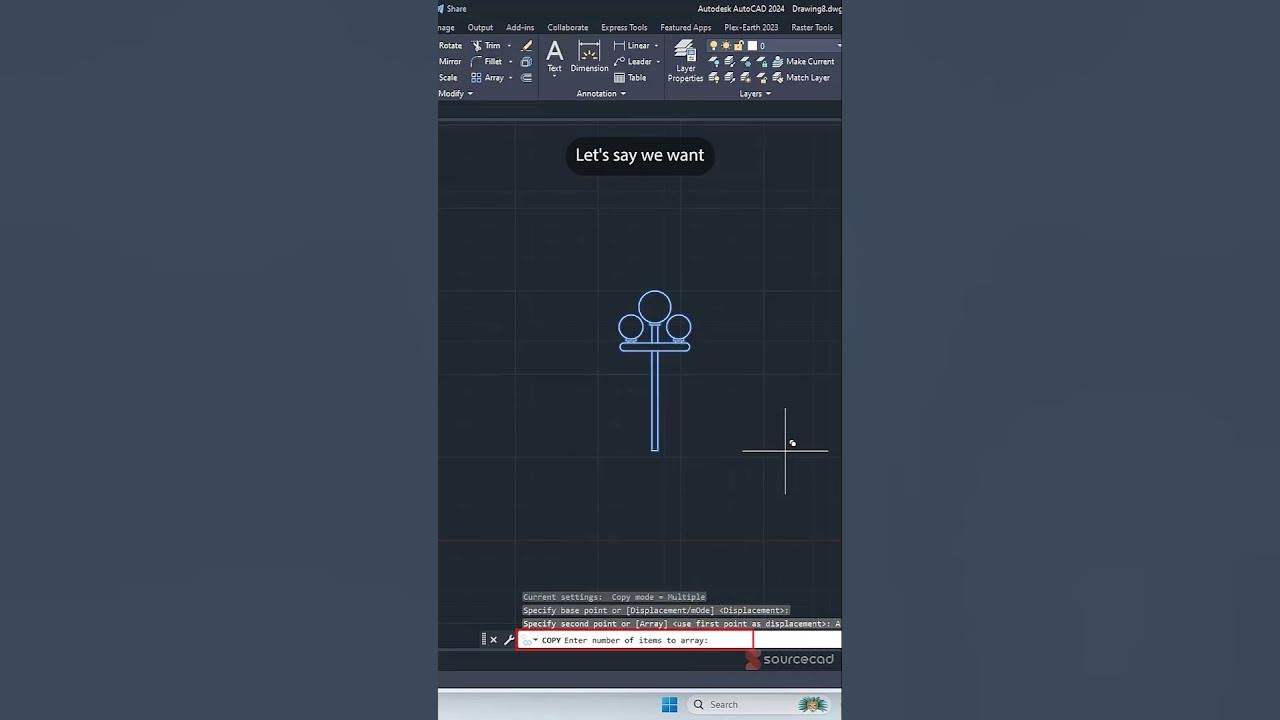Array using copy command of AutoCAD - YouTube