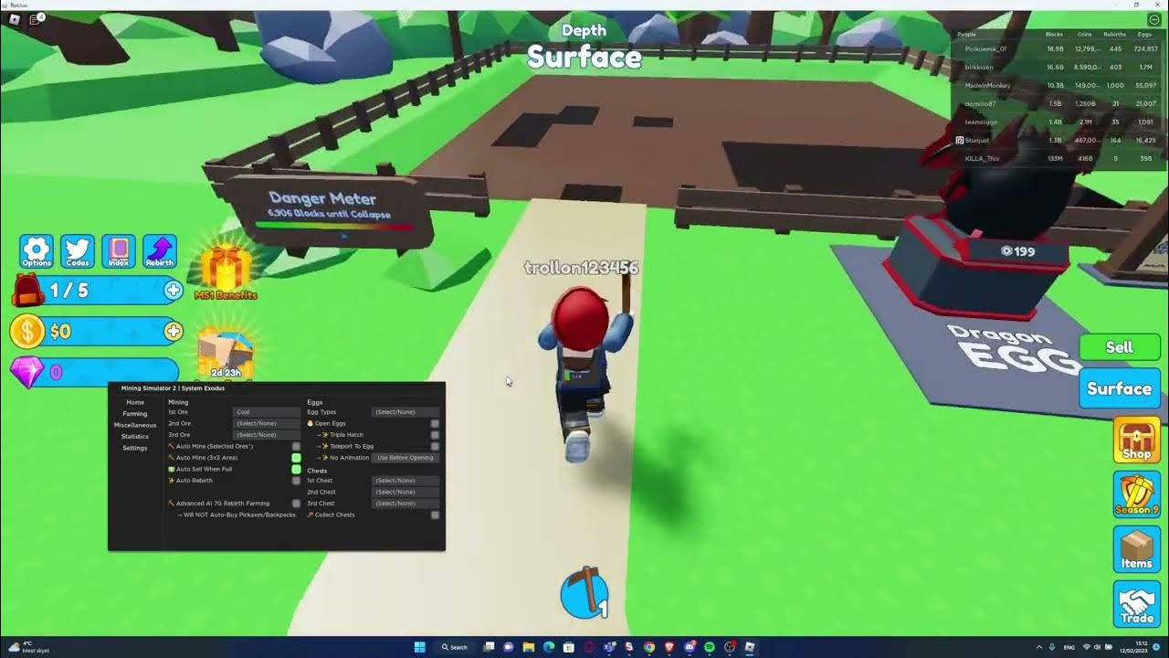 [PASTEBIN 2023] Mining Simulator 2 OP Script Hack GUI | Auto Farm, Free Gems, Rebirths and more ...