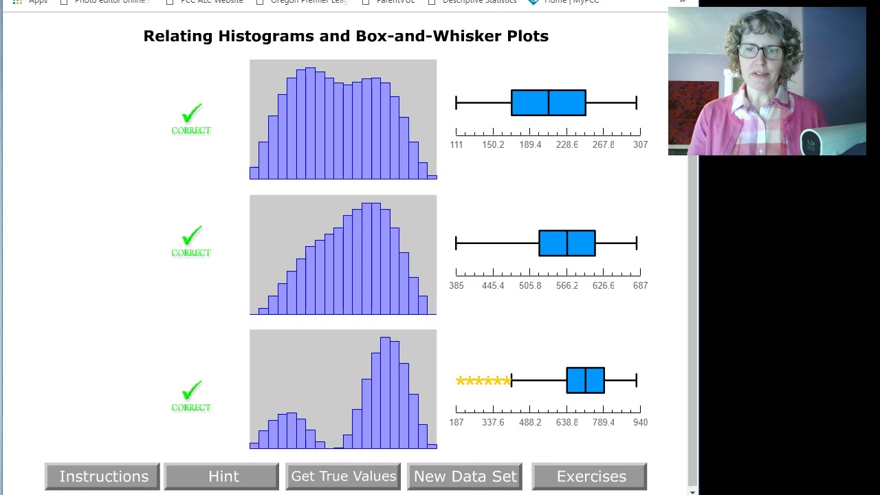 Math 243 Section 2.2.2, 2.2.7 Histrogram and Boxplot Matching Applet - YouTube