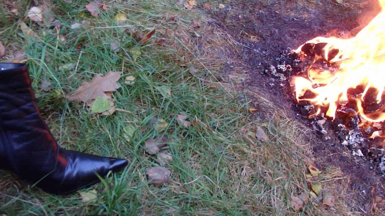 Leather sexy boots, just before burning. - YouTube