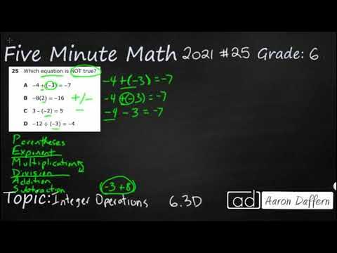 6th Grade STAAR Practice Integer Operations (6.3D - #8) - YouTube