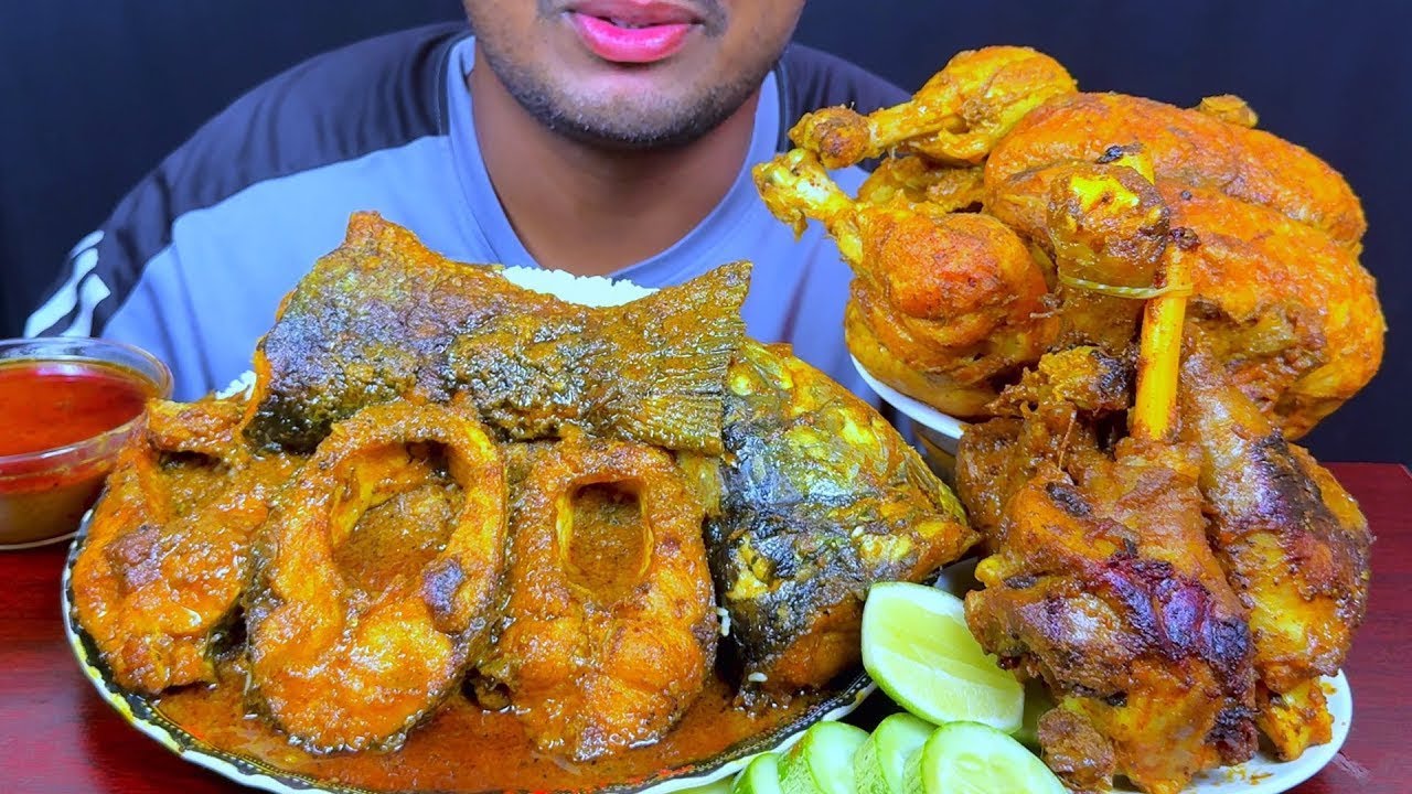 Eating Spicy Rohu Fish Curry,Whole Chicken Curry,Mutton Nalli Kala ...