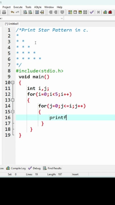 Star Pattern in C.||#shorts #viral #programming #foryou #cloudcode #coding #cprogramming #funny ...