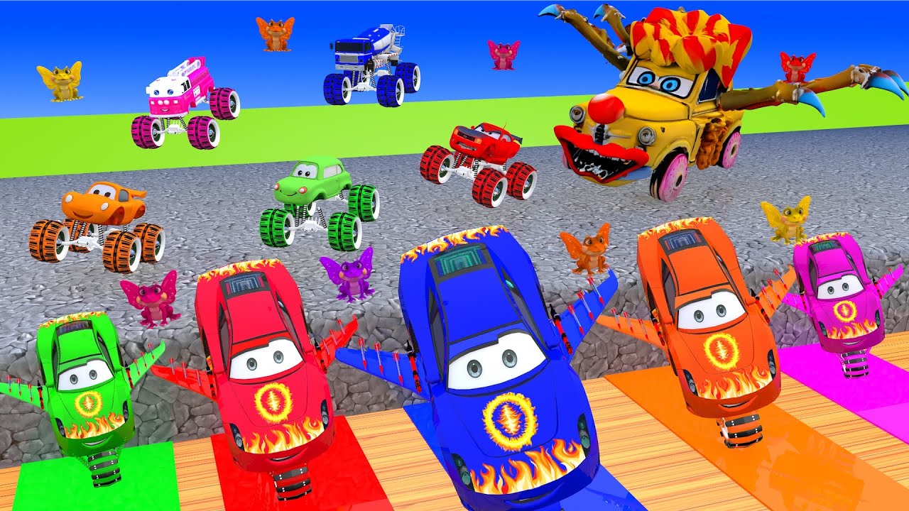 3 Hero Cars – Police Car, Red McQueen, and Pink McQueen Trap the Spiky ...