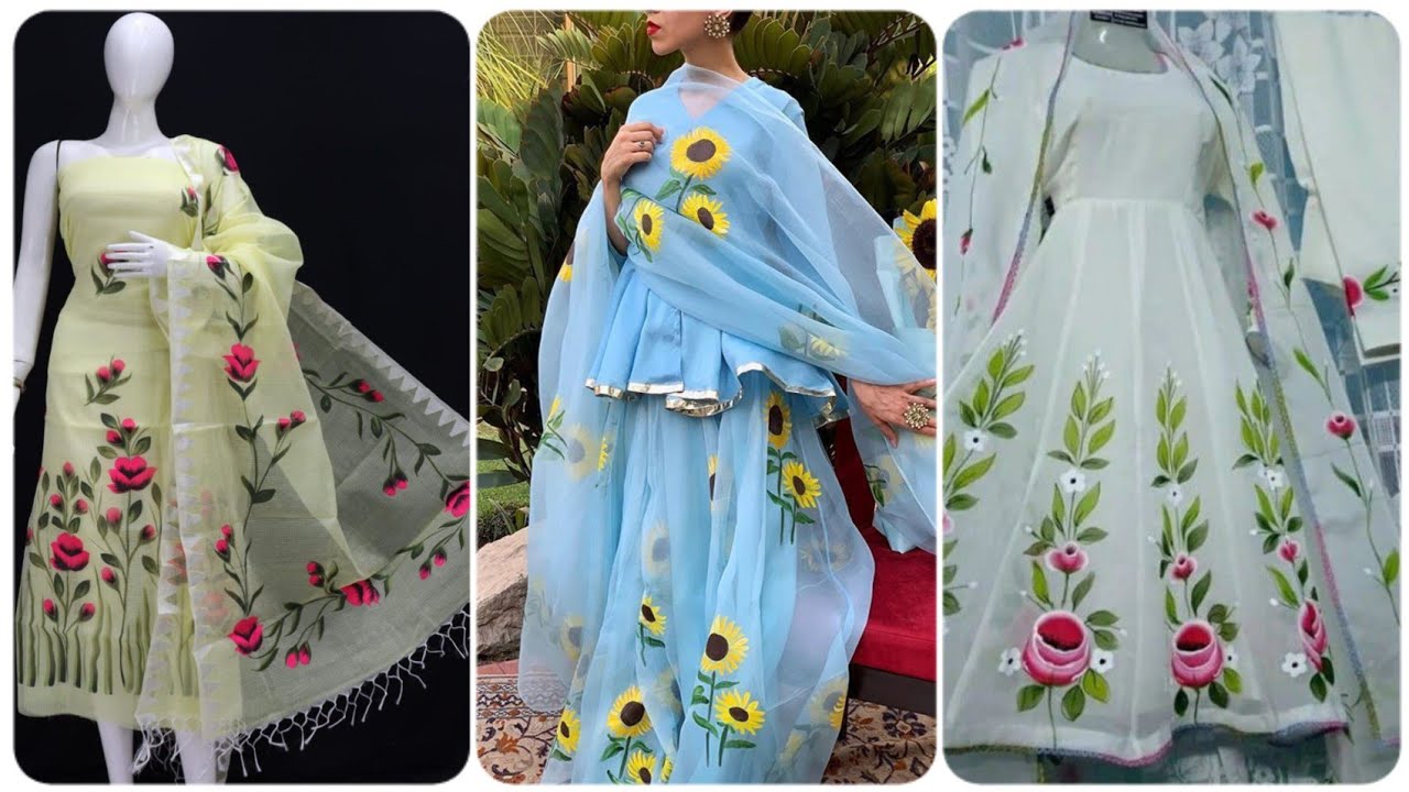 hand painted suit design ideas #trending Punjabi handprint suit design ...