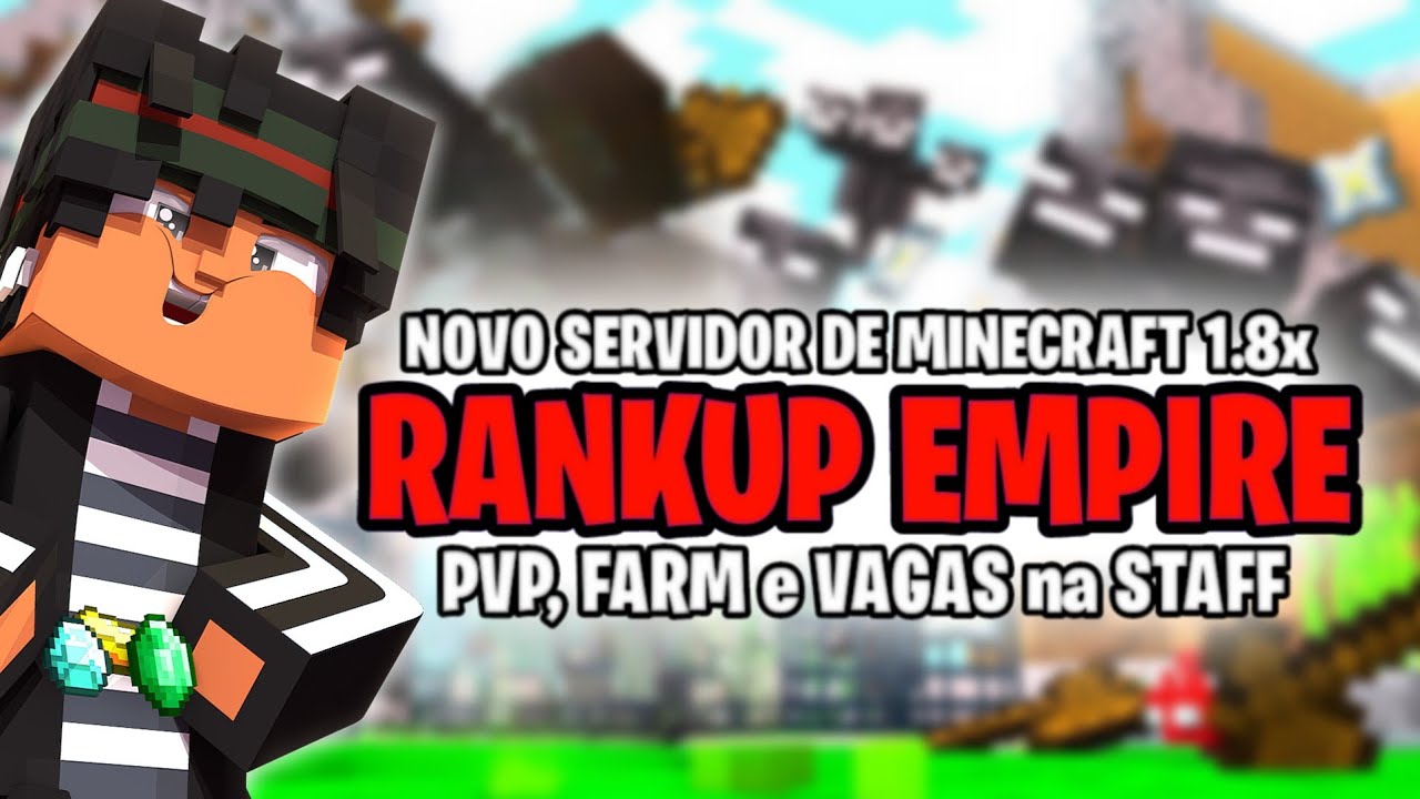 SERVIDOR de RANKUP 1.8x com FARM, PVP e VAGAS na STAFF para MINECRAFT PIRATA e ORIGINAL - YouTube