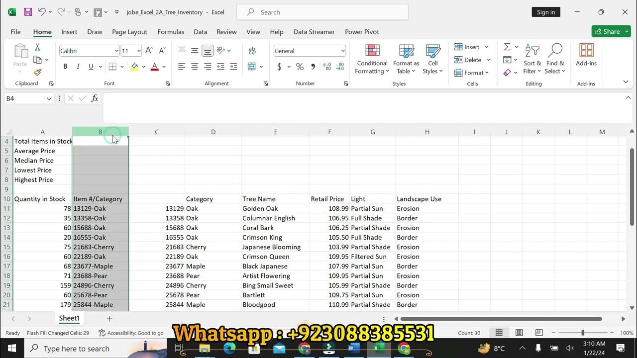 Excel 2A Tree Inventory .xlsx - Pasadena Tree Nursery \Excel_2A_Tree_Inventory - YouTube
